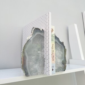 White Agate Stone Book Ends With Silver Edging, White Agate Stone ...