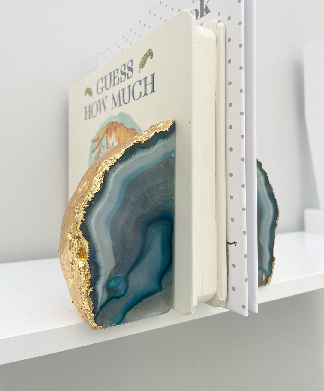 Green Agate Stone Book Ends With Gold Edging, Green Agate Stone ...