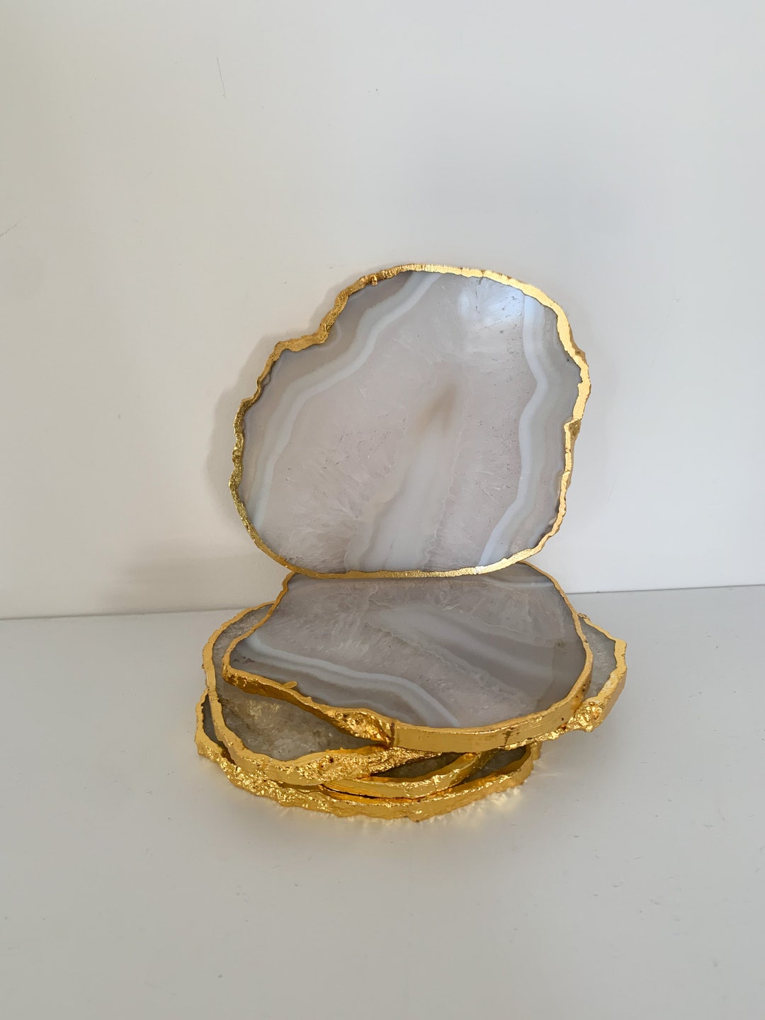 Gold Edge Agate Stone Coasters, Agate Coasters in the Uk, Crystal ...