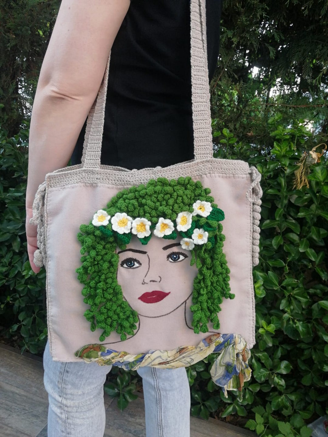 Custom Design Shoulder Bag, Woman Face Patterned Unique Tote Bag,flower ...