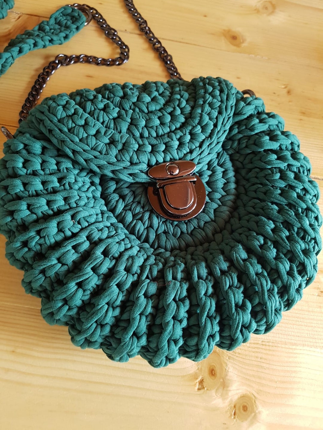 Crochet Round Emerald Green Shoulder Bag , Knitting Posey Crossbody Bag ...