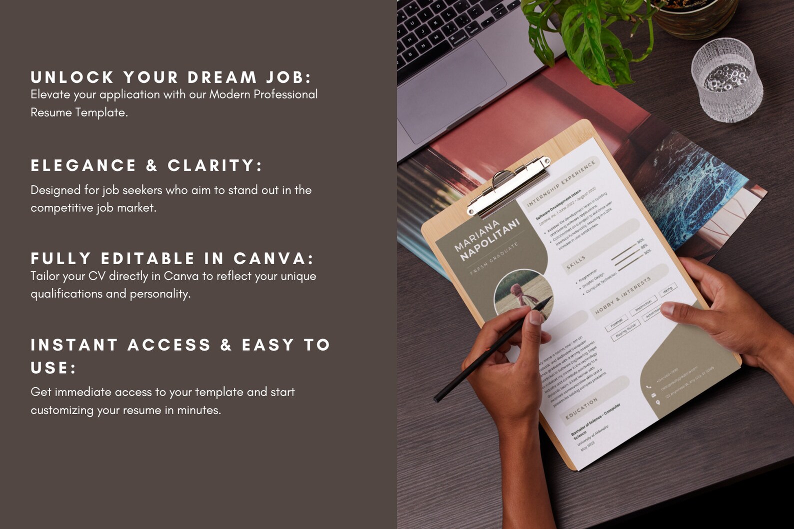 Modern Professional Resume Template - Editable Business CV Design for ...