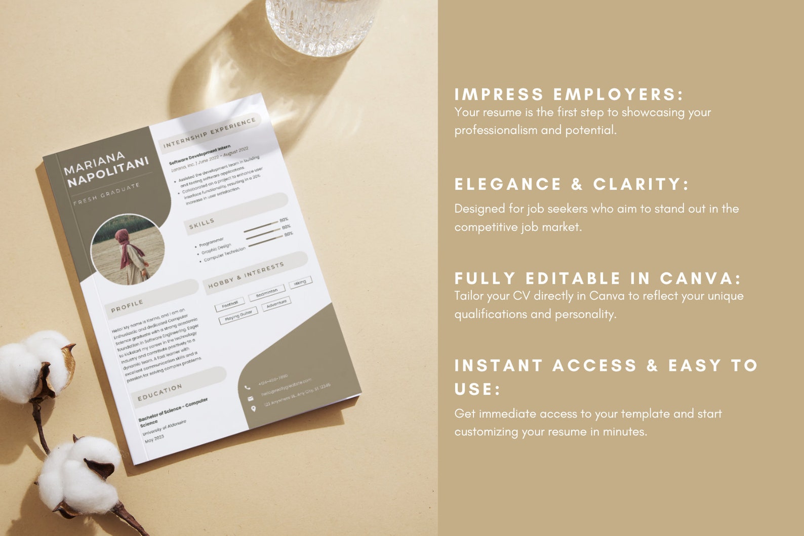 Modern Professional Resume Template - Editable Business CV Design for ...