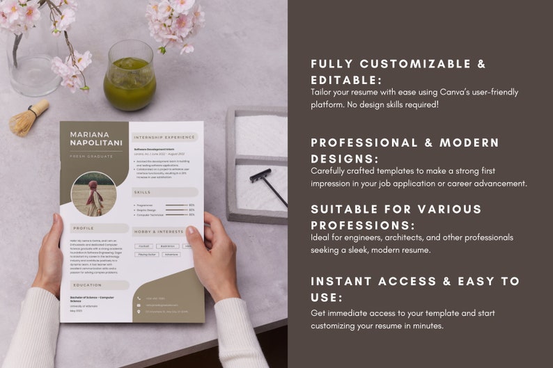 Modern Professional Resume Template - Editable Business CV Design for ...