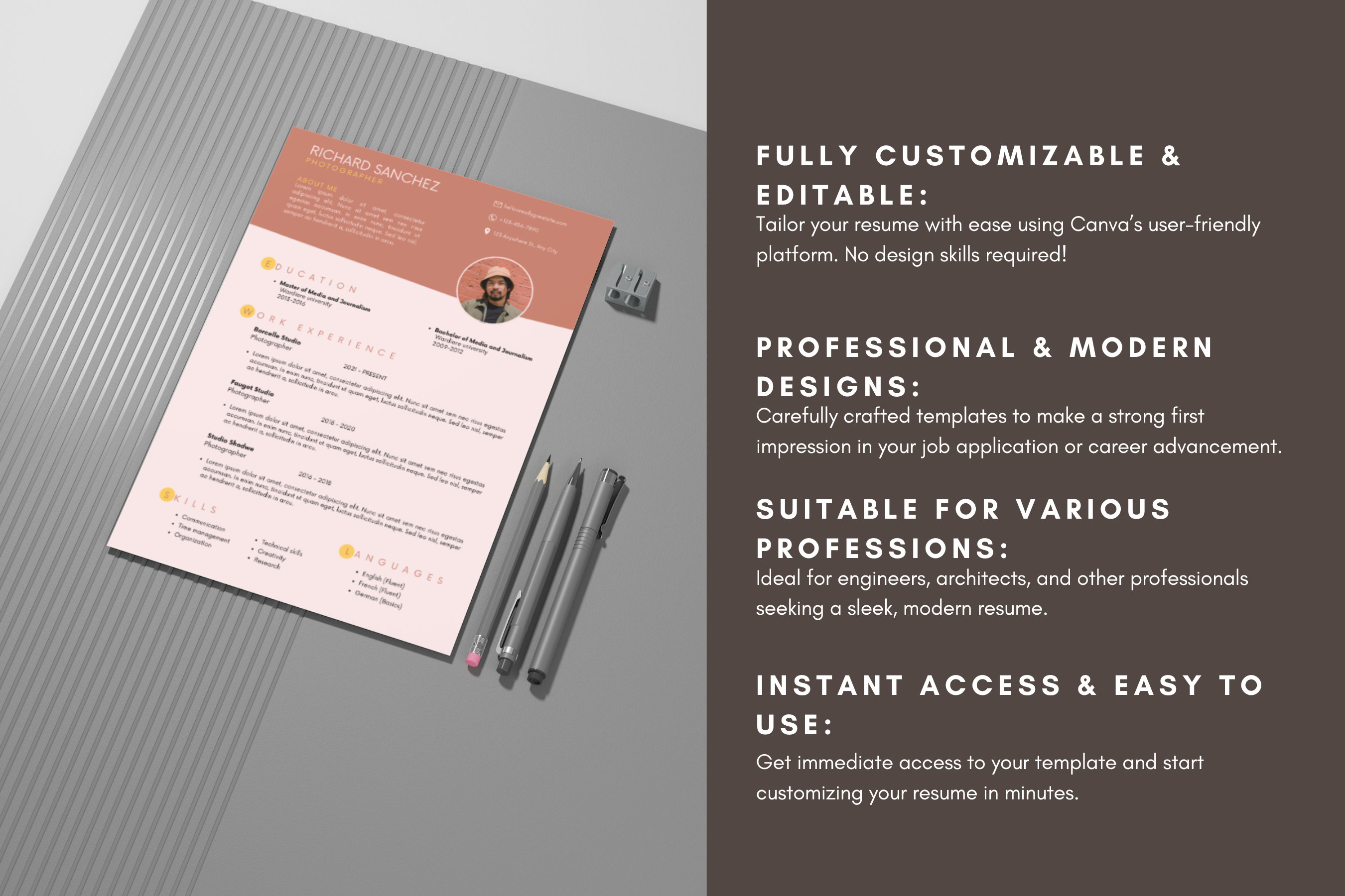 Beige and White Modern Resume Template | Editable in Canva ...