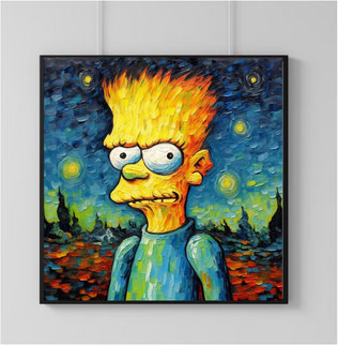 The Simpsons Bart Simpson Oil Painting Print, Scenic Simpsons, Starry ...