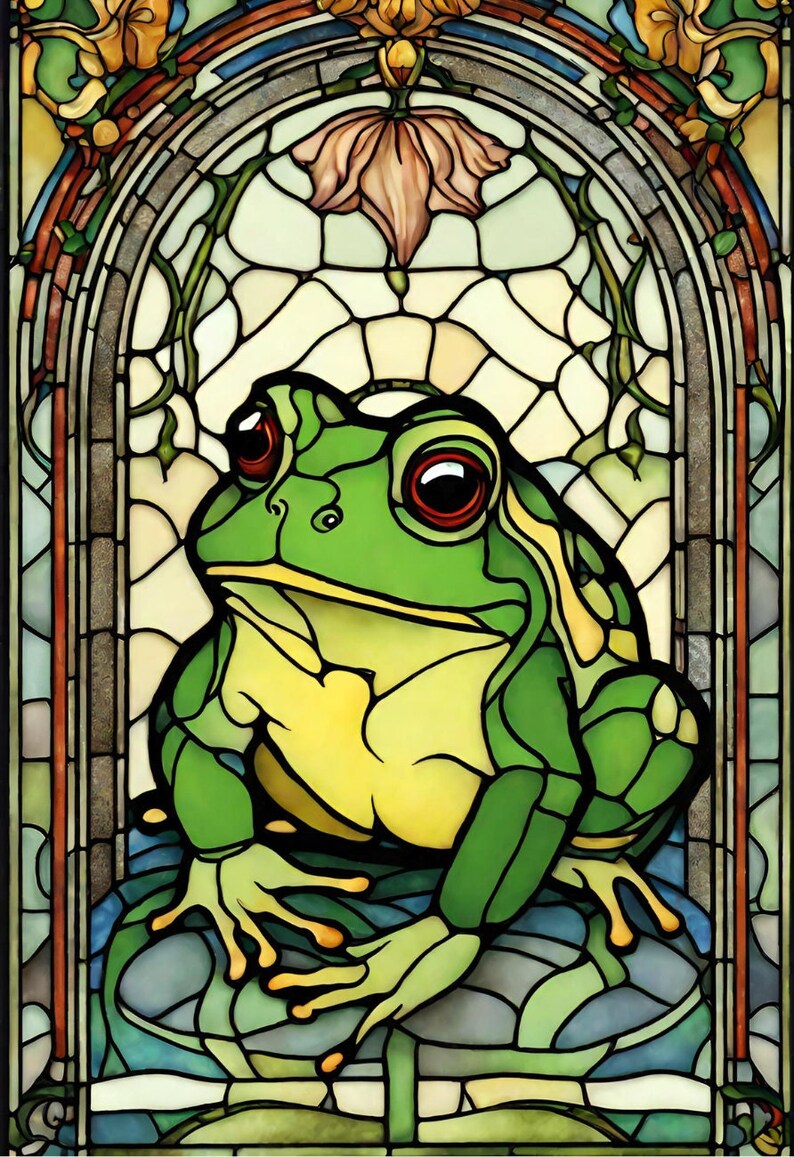 Stained Glass Window Poster Art Nouveau Frog Toad Art Deco 1920s 1930s ...
