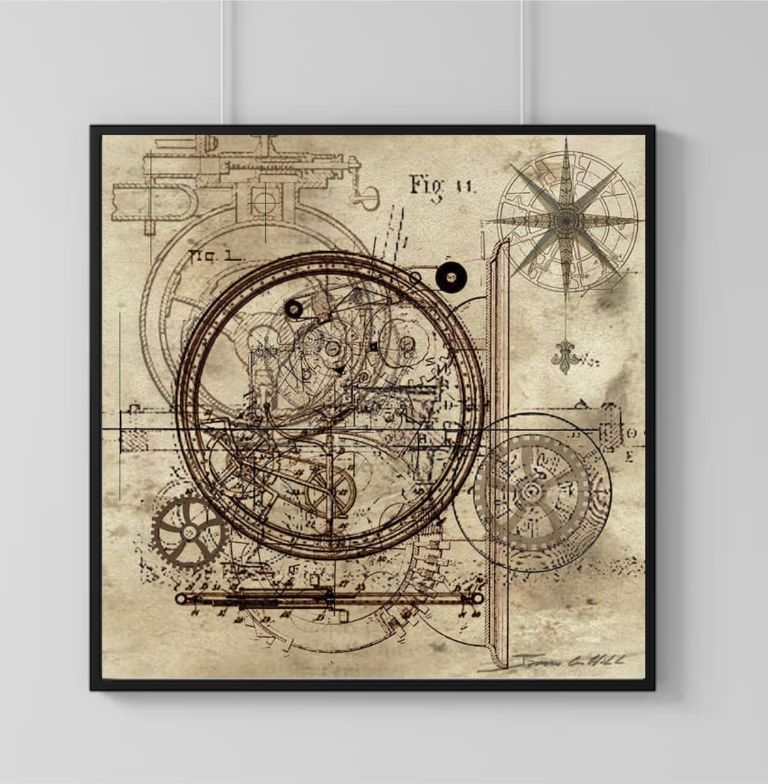 Steampunk Victorian Diagram Blueprint Industrial Drawing Engine Design ...