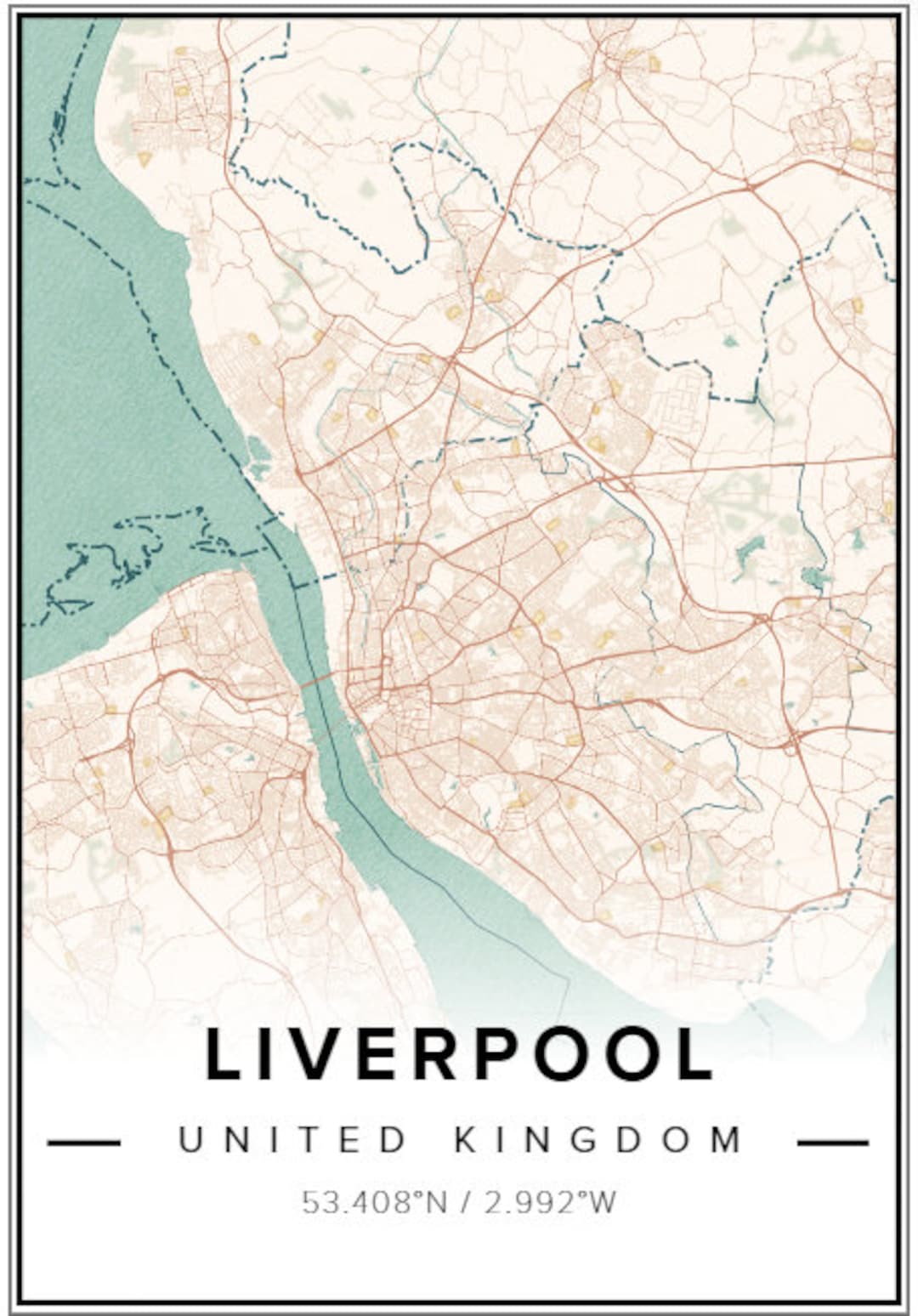 Liverpool Merseyside Portrait Map Travel Poster Minimal Simplistic ...
