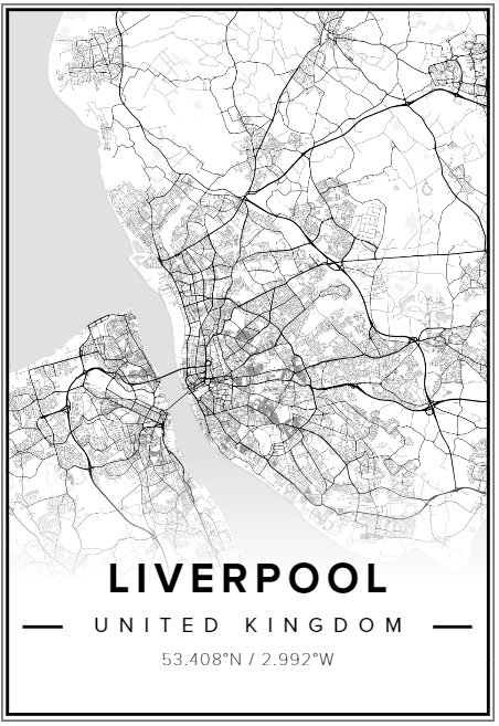 Liverpool Merseyside Portrait Map Travel Poster Minimal Simplistic ...