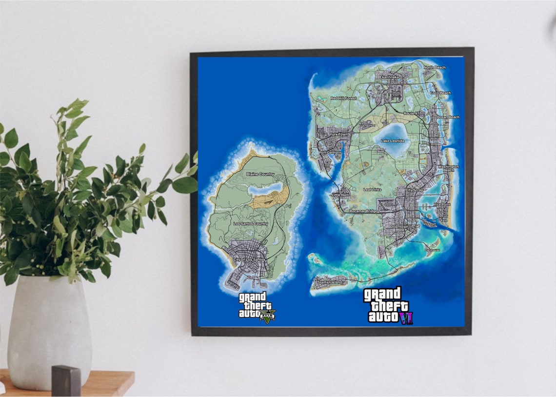 GTA 6 VI Vice City Vs GTA V 5 Size Comparison Map Poster - Etsy