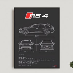 Poster Audi RS 4 Avant V8 Labled Diagram Detailed Choose Size - Etsy