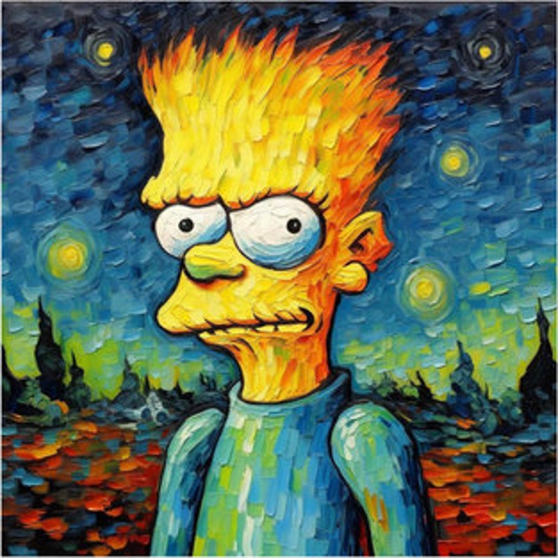 The Simpsons Bart Simpson Oil Painting Print, Scenic Simpsons, Starry ...