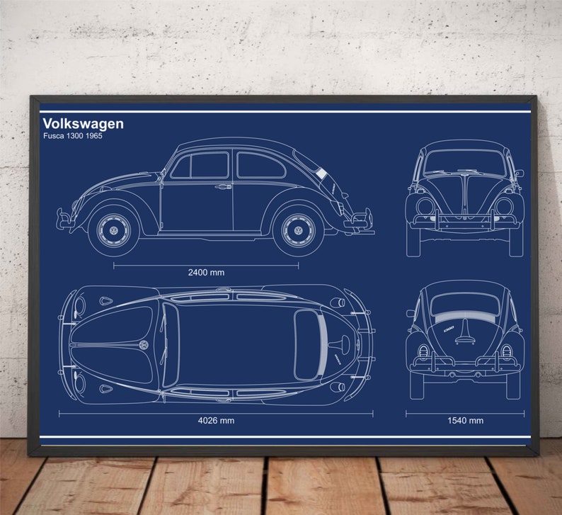 VW Beetle Classic Car Schematics Construction Drawing Design Blue Print ...