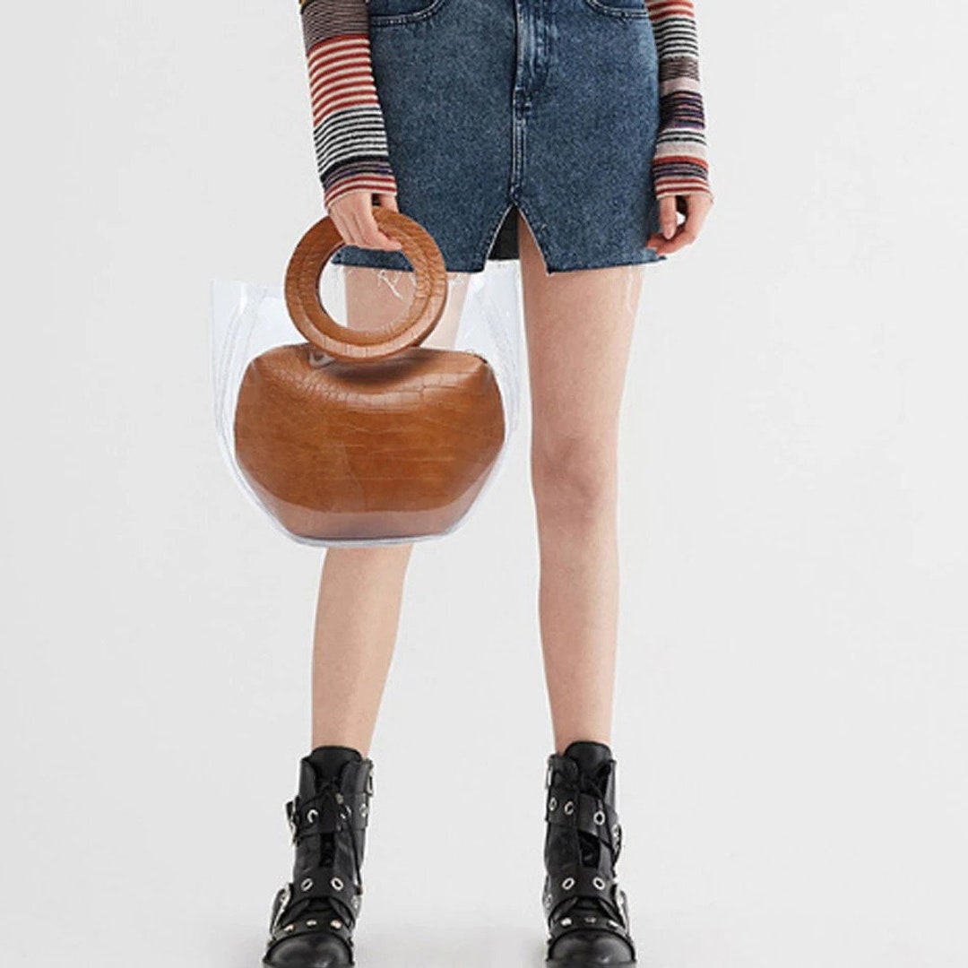 Casual Transparent Top Handle Bag PVC Bucket Bag Small Portable Beach ...