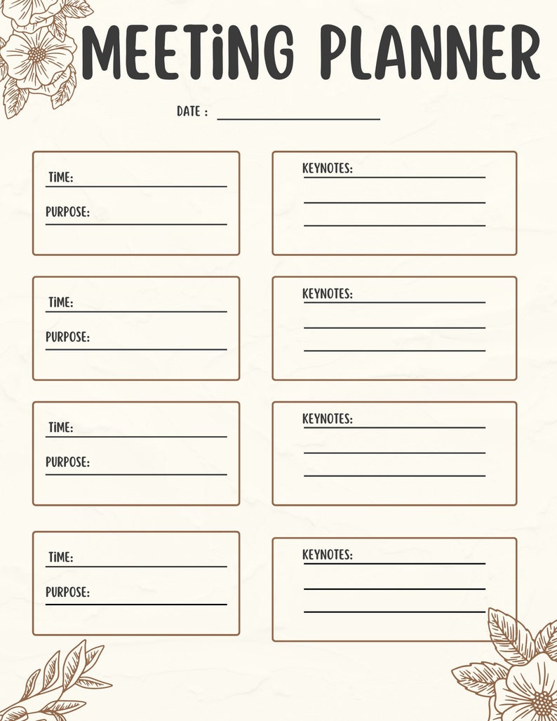 Meeting Note Planner, Digital & Printable, Meeting Organiser - Etsy