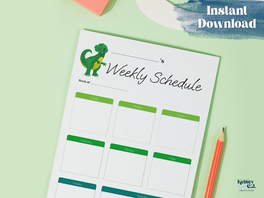 Editable Dinosaur Theme Weekly Schedule for Kids, School Planner ...