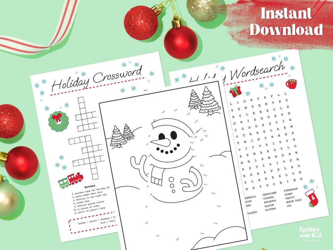 Holiday Activity Sheets Word Search Crossword Puzzle - Etsy