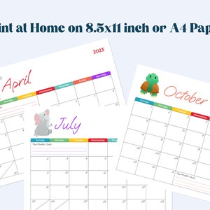 Printable and Fillable 2023 Calendar With Animals, Schedule for Kids ...