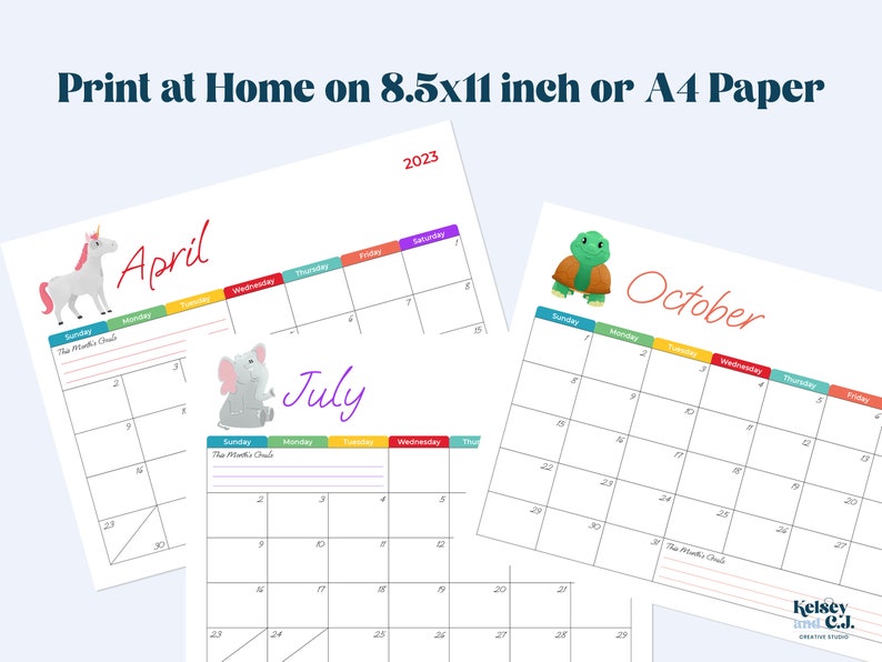 Printable and Fillable 2023 Calendar With Animals, Schedule for Kids ...