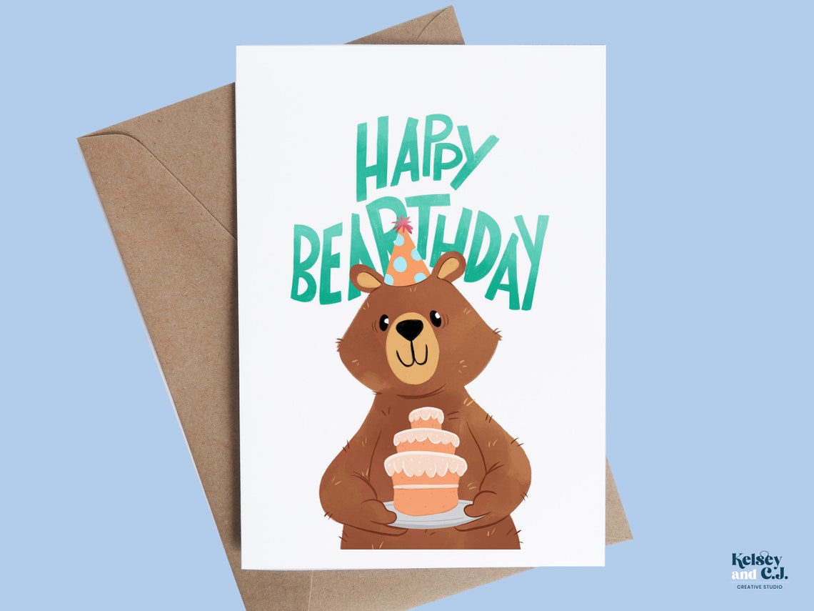Printable Happy Birthday Card, Instant Download Bear Card, Print at ...