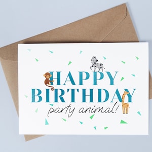 Printable Happy Birthday Card, Instant Download Party Animal Card ...
