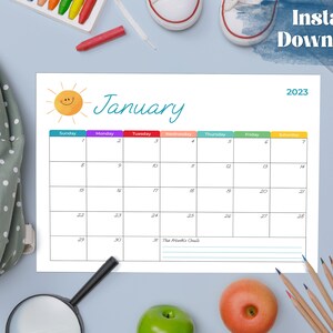 Space Themed Printable and Fillable 2023 Calendar, Schedule for Kids ...