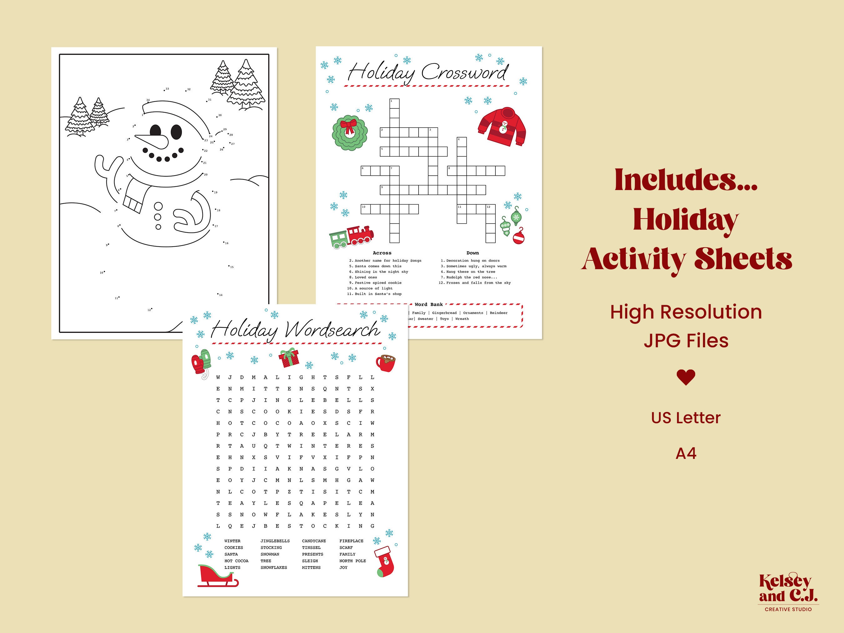 Holiday Activity Sheets Word Search Crossword Puzzle - Etsy