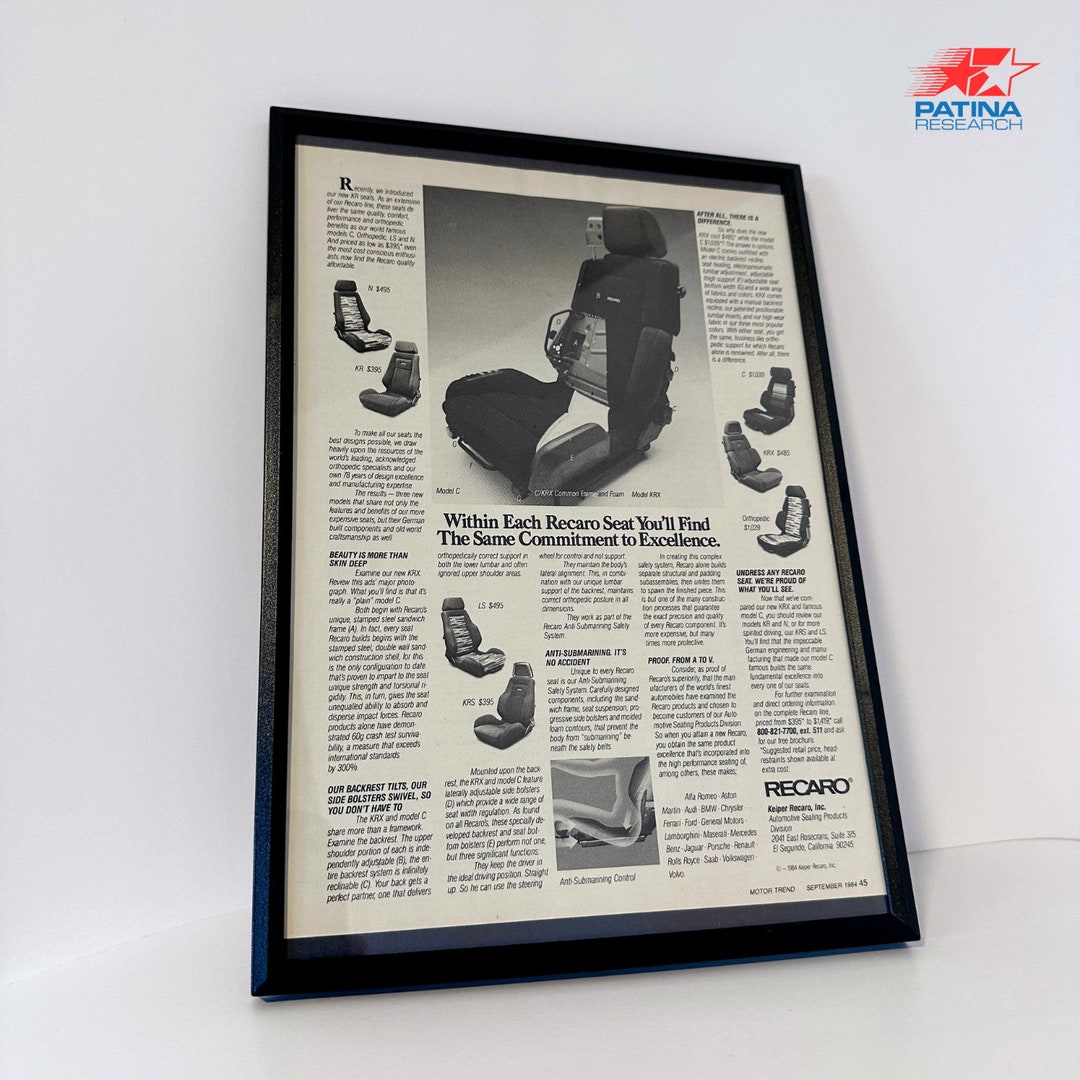 RECARO Within Each Recaro Seat You'll Find Framed Ad - Etsy