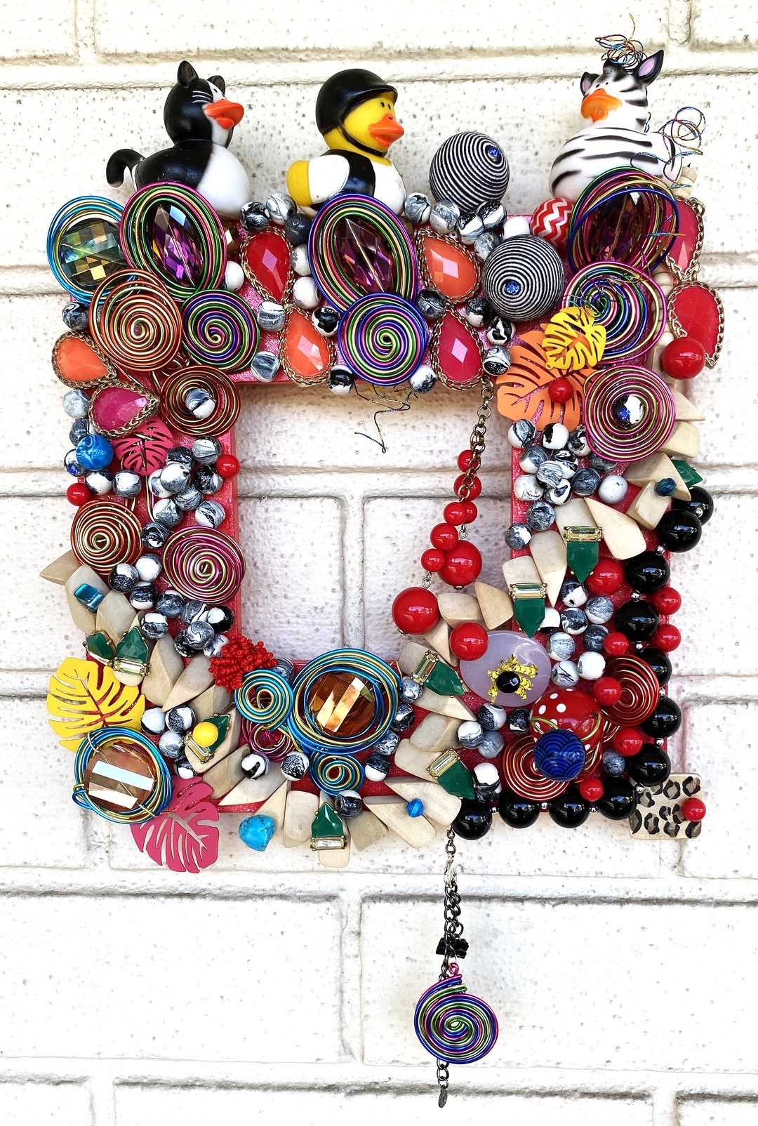 Jewelry Wall Art, Maximalist Frame Art, "duck, Duck, Zebra", Abstract ...