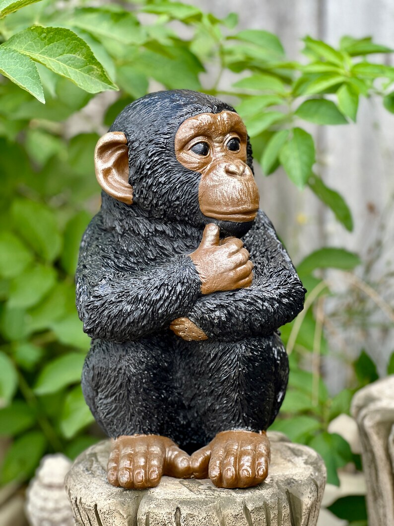 Garden Monkey Statue Figurine Concrete Gorilla Backyard Ornament ...