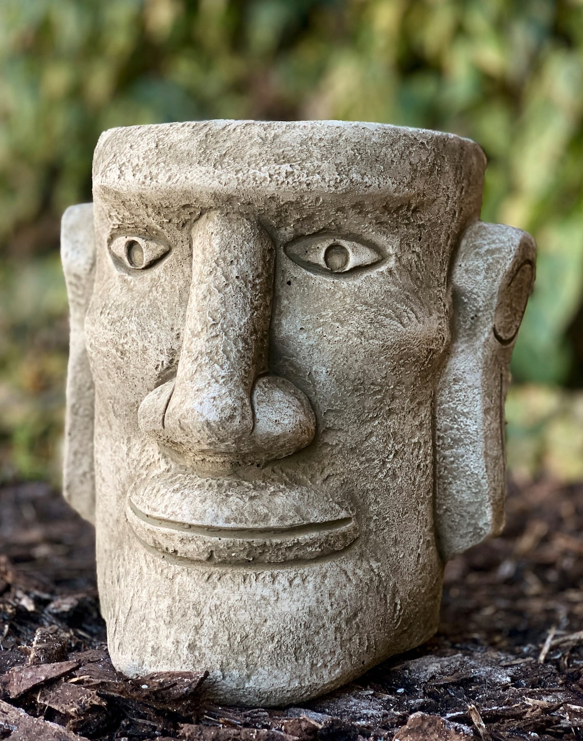 Handmade Concrete Figure on Stand Head Statue Shaped Stone, Stone Vase ...