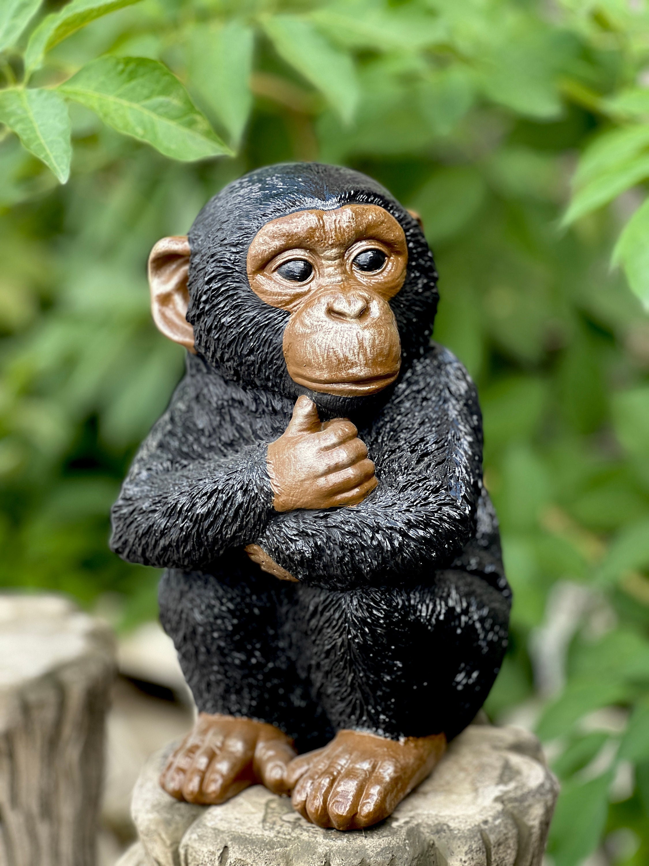 Garden Monkey Statue Figurine Concrete Gorilla Backyard Ornament ...