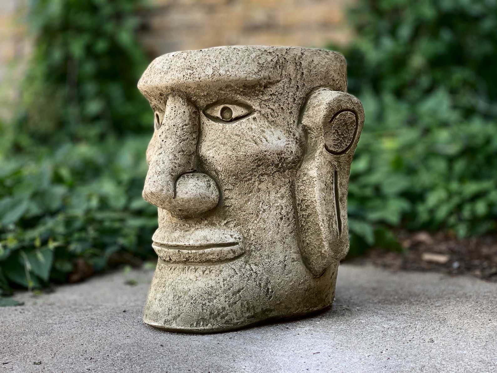 Handmade Concrete Figure on Stand Head Statue Shaped Stone, Stone Vase ...