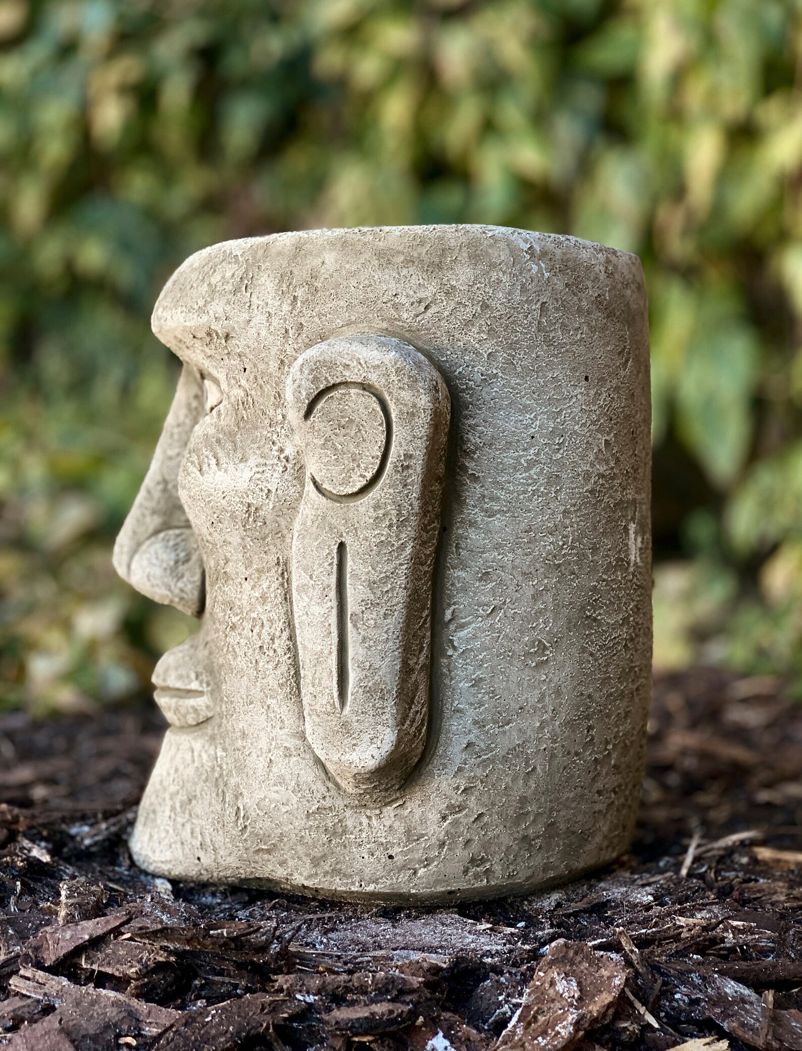Handmade Concrete Figure on Stand Head Statue Shaped Stone, Stone Vase ...