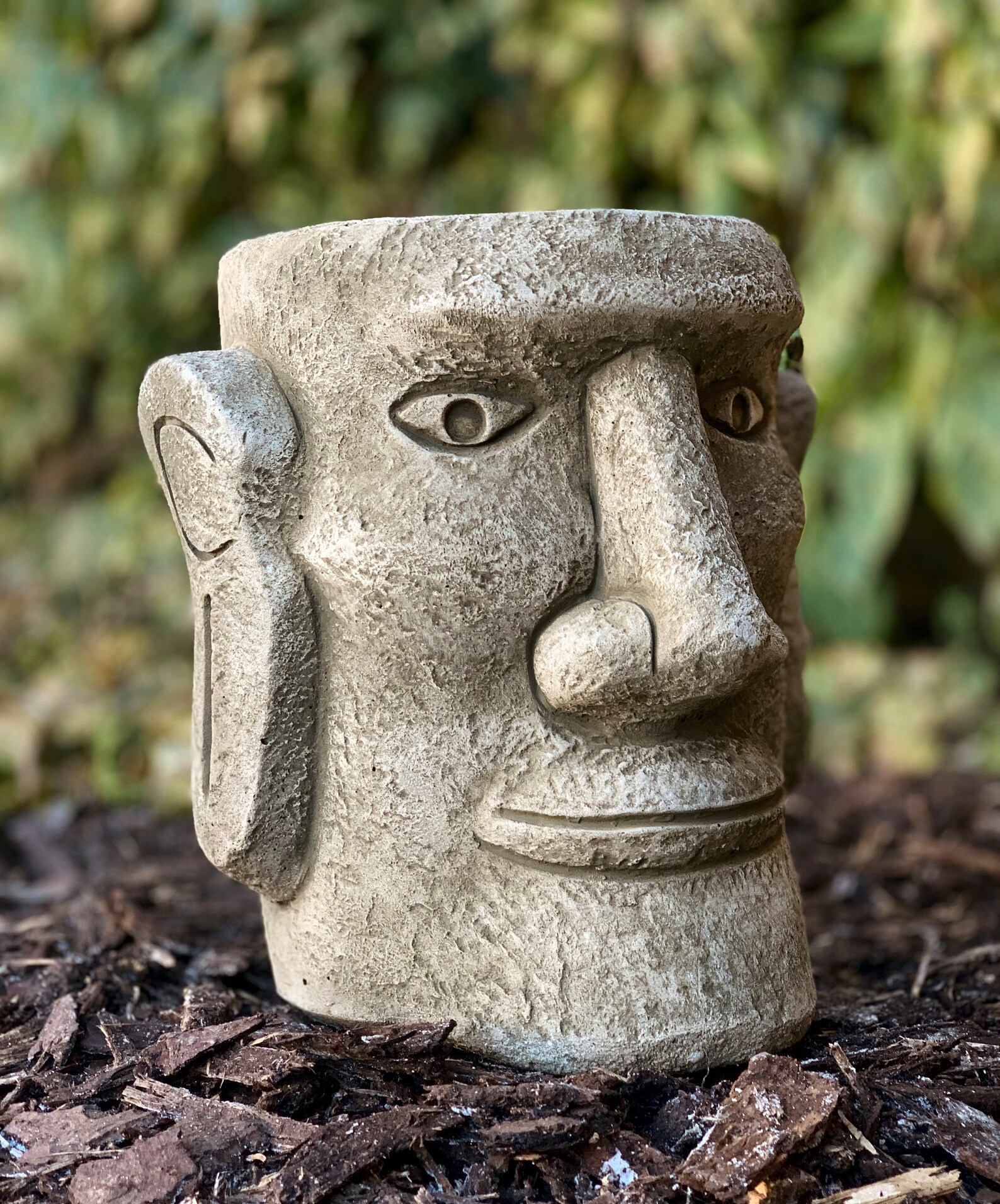 Handmade Concrete Figure on Stand Head Statue Shaped Stone, Stone Vase ...