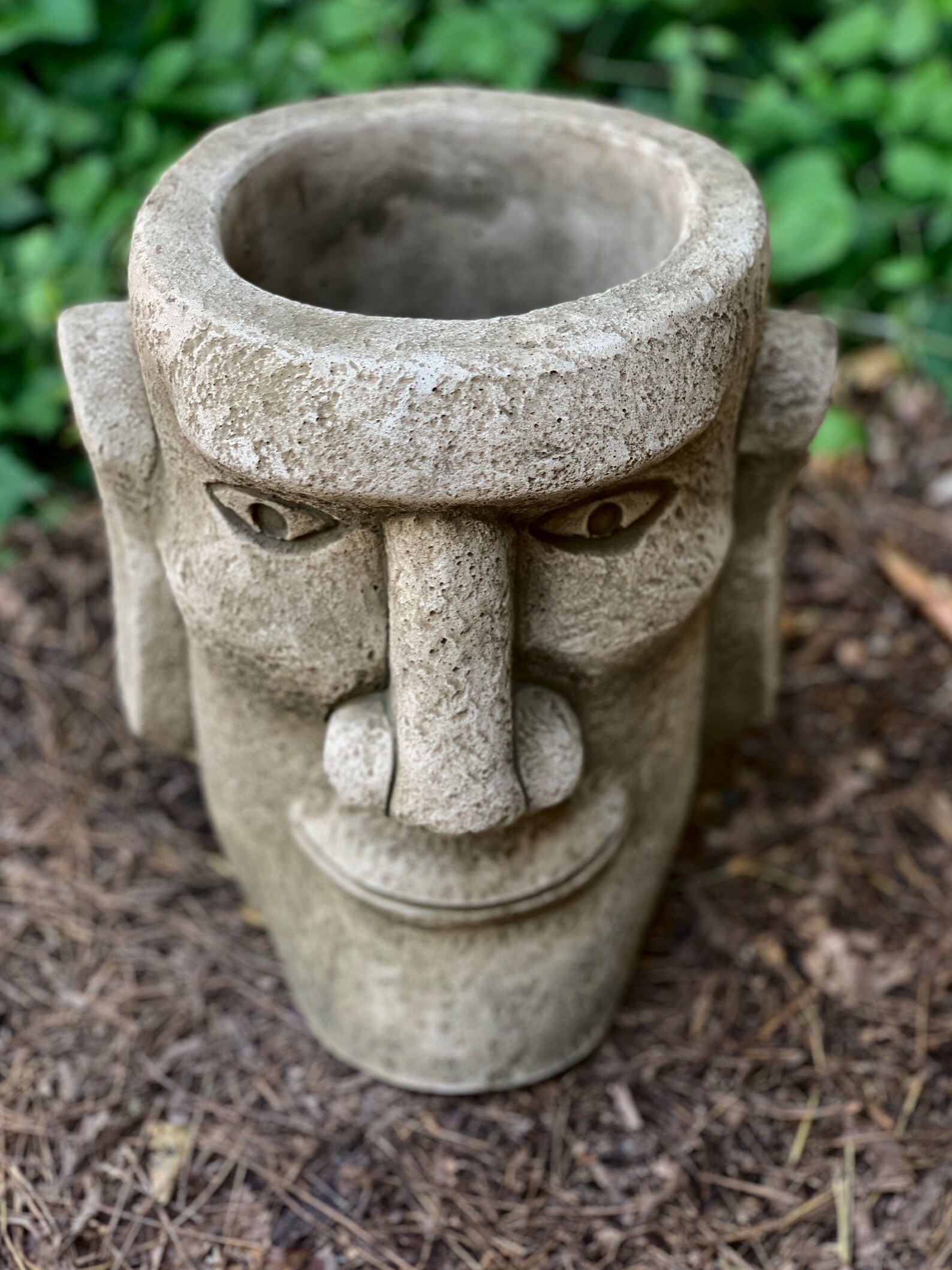 Handmade Concrete Figure on Stand Head Statue Shaped Stone, Stone Vase ...