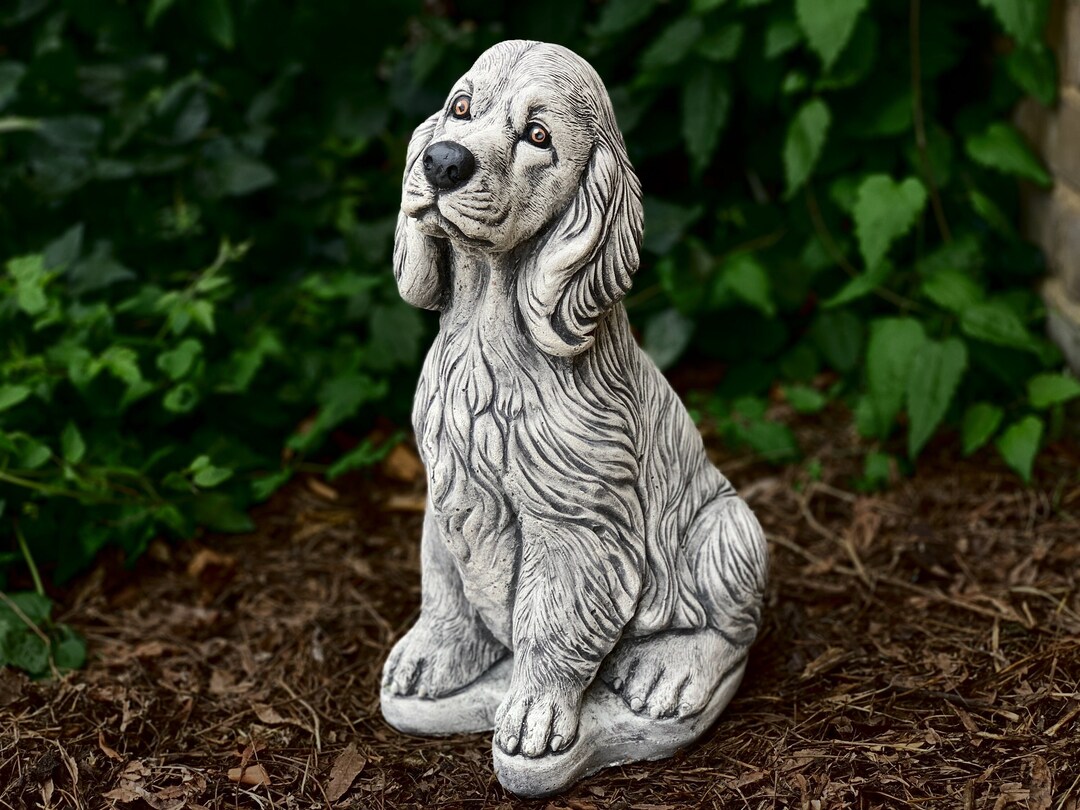 Cocker Spaniel Dog Statue, Concrete Handmade Dog Figurine Garden Decor ...
