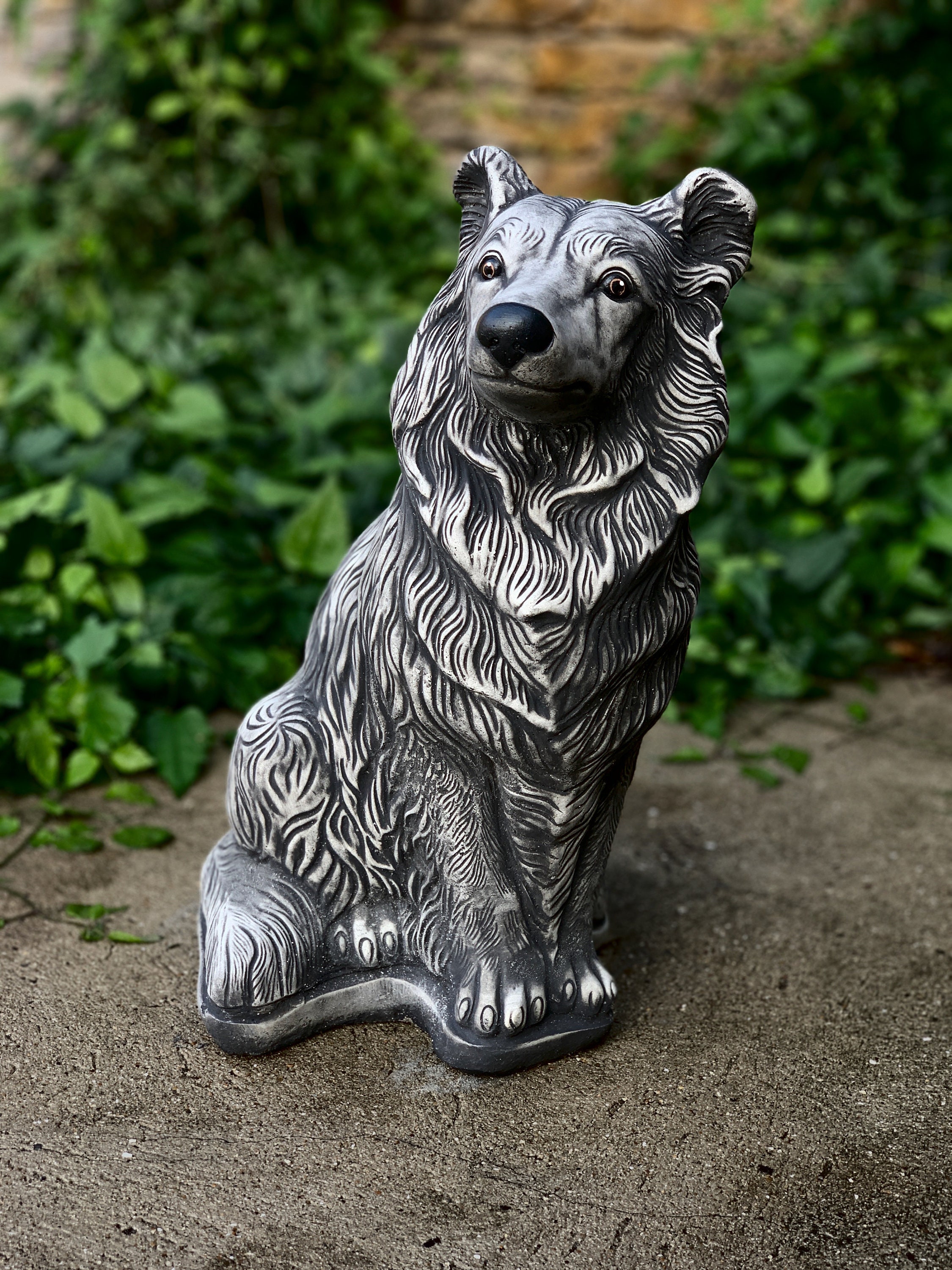 Decorative Stone Collie Dog Statue Garden Decor, Handmade Cement Dog ...