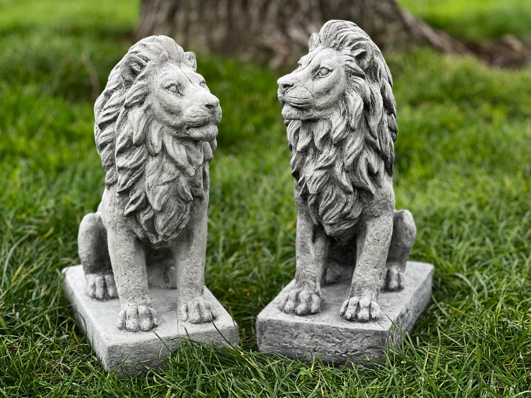 Lion Pair Garden Stone Statues Wild Animal Lion King Stone Ornament ...