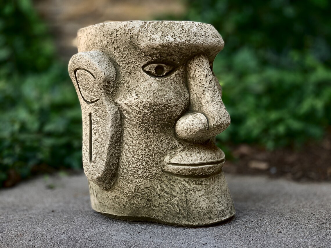 Handmade Concrete Figure on Stand Head Statue Shaped Stone, Stone Vase ...