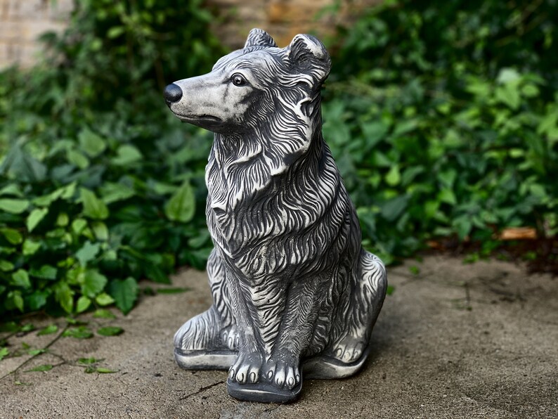 Decorative Stone Collie Dog Statue Garden Decor, Handmade Cement Dog ...