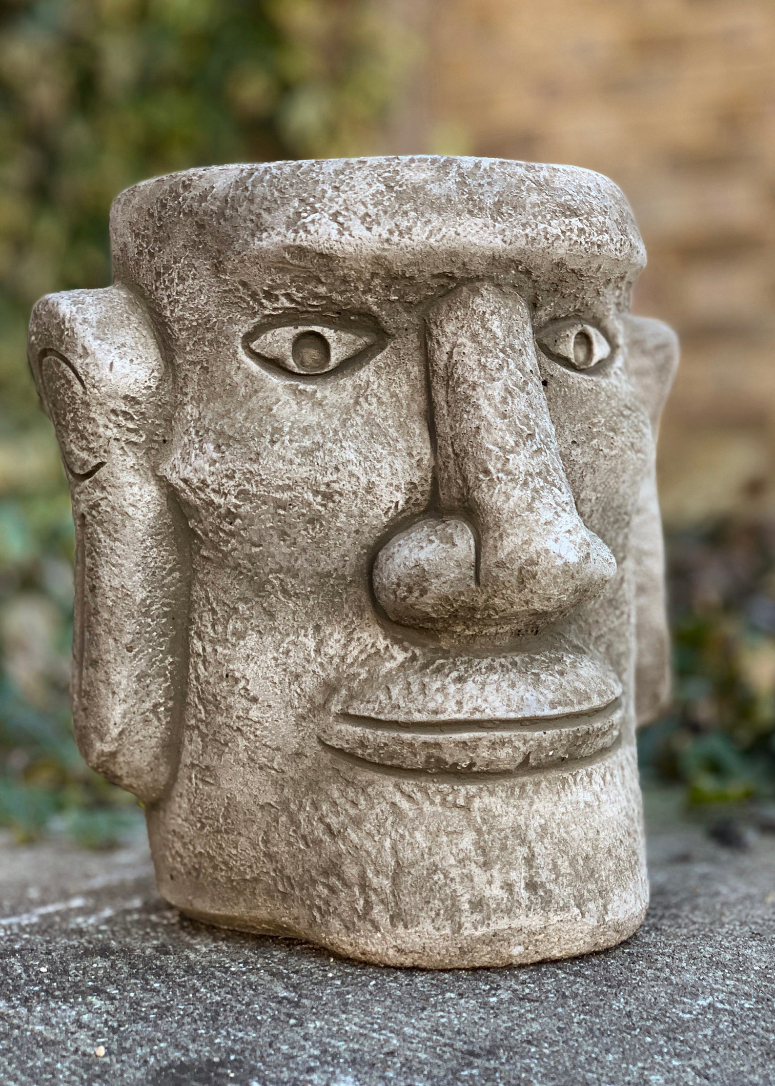 Handmade Concrete Figure on Stand Head Statue Shaped Stone, Stone Vase ...