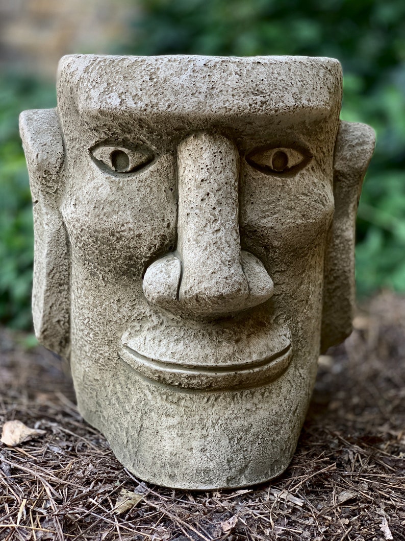Handmade Concrete Figure on Stand Head Statue Shaped Stone, Stone Vase ...