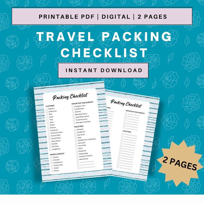 Editable Travel Packing Checklist | Printable Packing List - Etsy