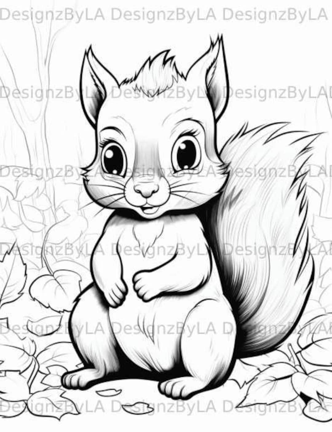 Grayscale Baby Squirrel Coloring Page for Kids | Digital Download - Etsy