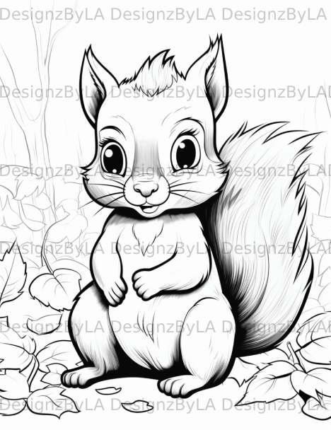 Grayscale Baby Squirrel Coloring Page for Kids | Digital Download - Etsy
