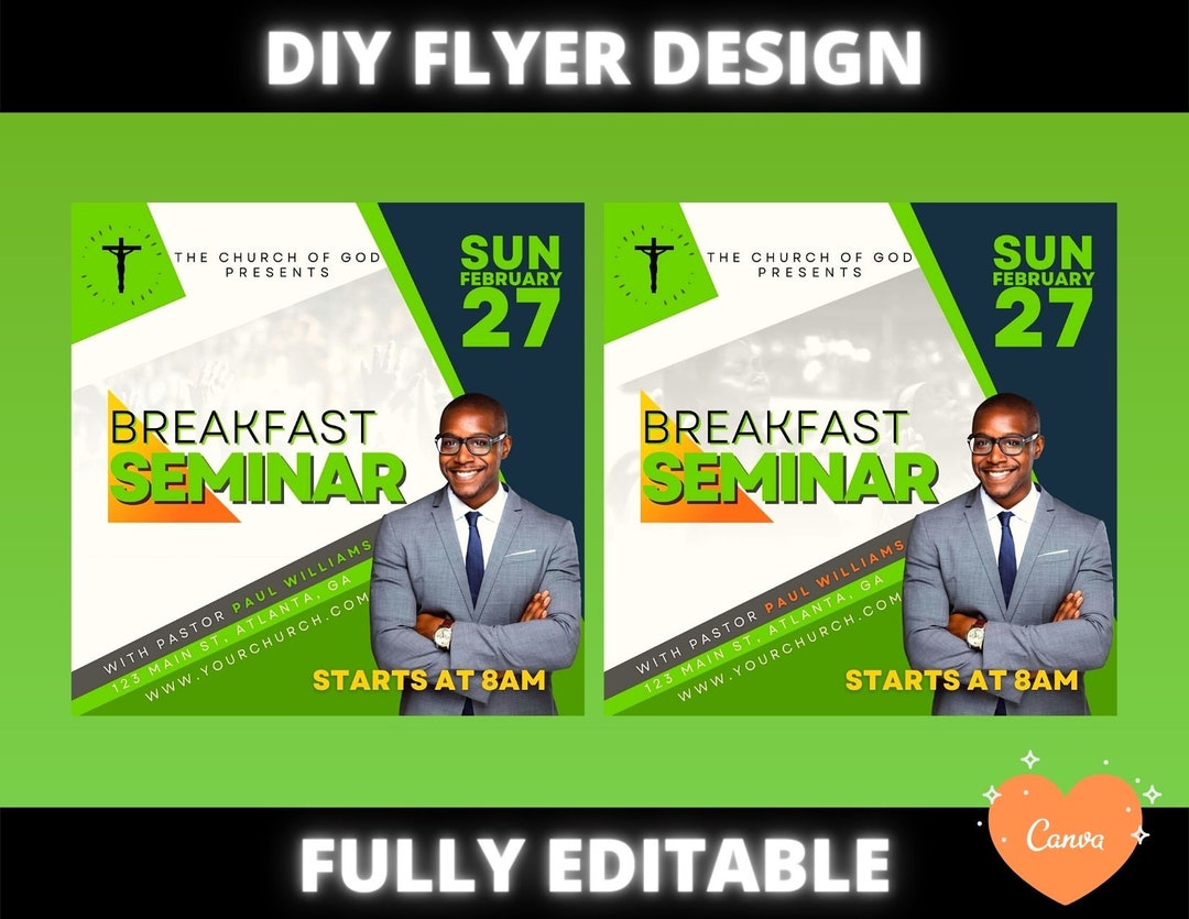 DIY Breakfast Seminar Flyer, DIY Church Service Flyer, Sunday Service ...