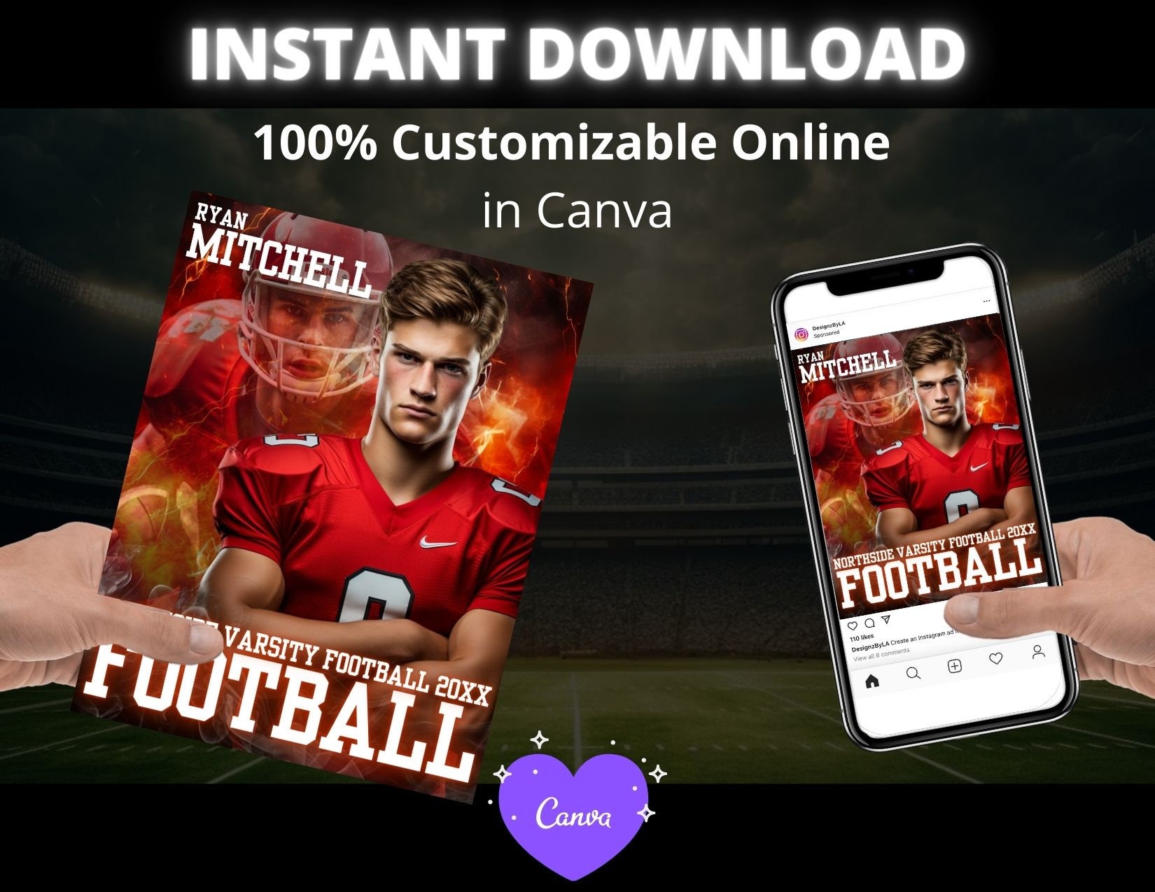 CANVA Football Poster Template, Digital Sports Background Football ...