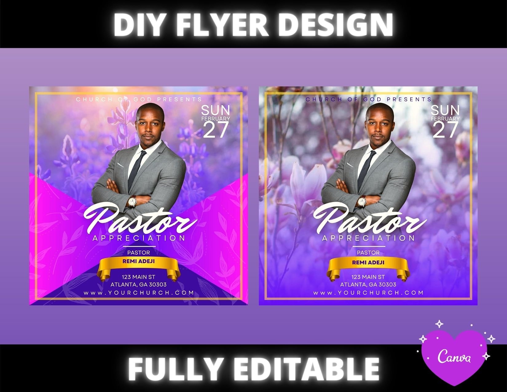 Pastor Appreciation Flyer, DIY Church Service Flyer, Sunday Service ...